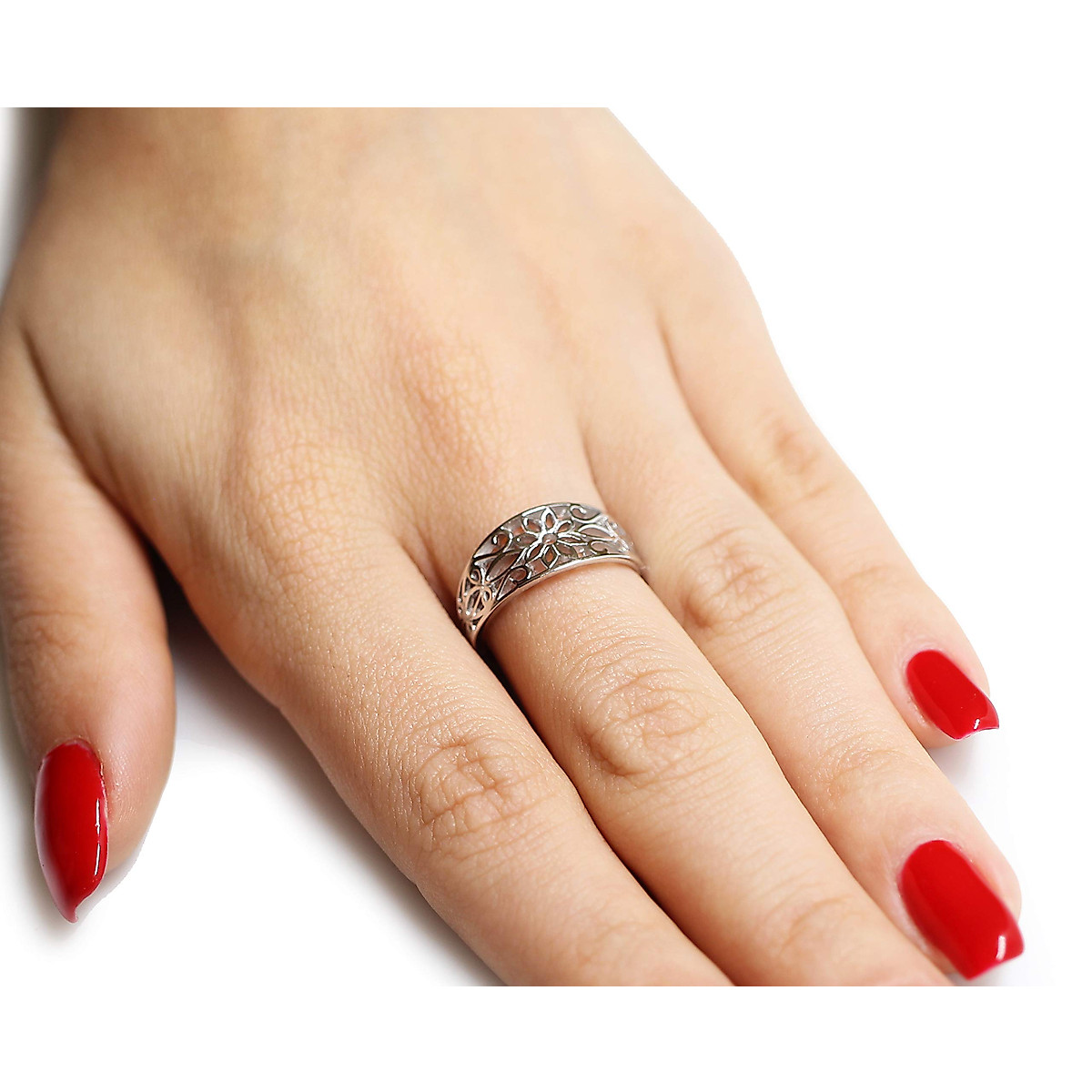 CloseoutWarehouse 925 Sterling Silver Antique Filigree Design Floral Ring Size 14