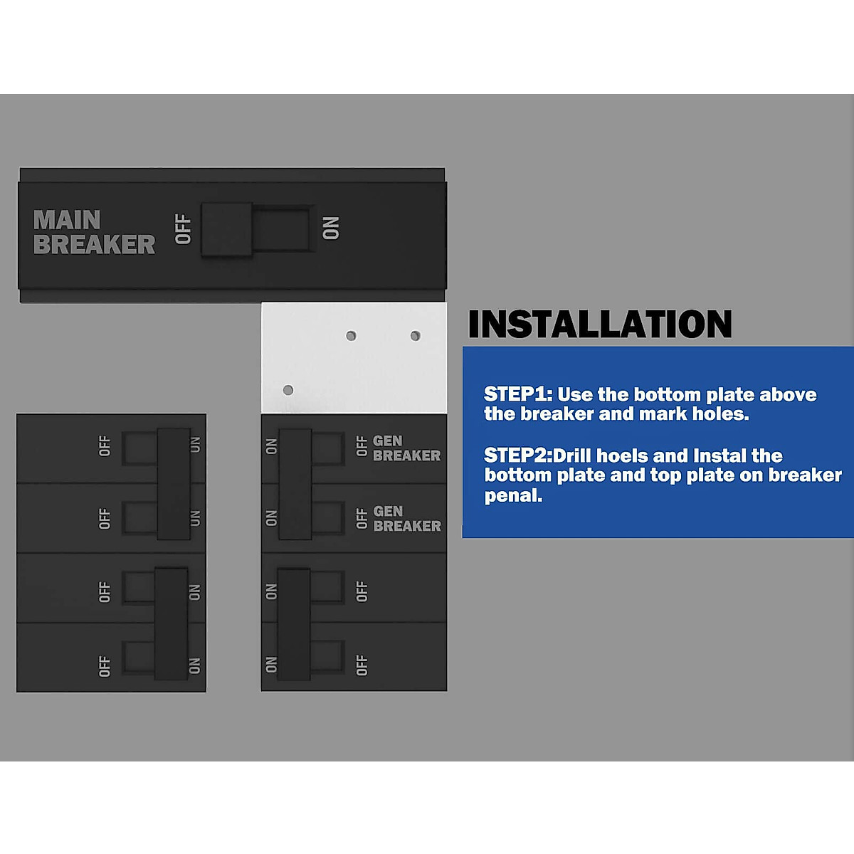 Generator Interlock Kit Compatible with Square D QO or Homeline 150 or 200 amp Panels. 1 3/8 inches Spacing Between Main and Generator Breaker