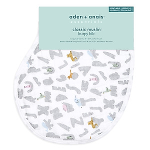 aden + anais Essentials Burpy Bib, 100% Cotton Muslin, Soft Absorbent 4 Layers, Multi-Use Burp Cloth and Bib, 22.5" X 11", Single, Alphabet Animals