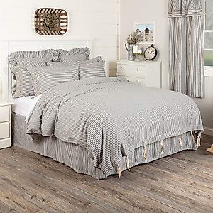 Piper Classics Farmhouse Ticking Gray Stripe King Bed Skirt w/ 16" Drop, Gray and Off White Tailored Dust Ruffle, Farmhouse Bedding Decor 80" L x 78" W