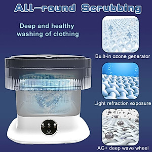 Portable Mini Washing Machine, 12L Capacity Portable Washer and Dryer, 60W Small Folding Lavadora Portatil with Spin,Collapsible Compact Clothes Laundry for Apartment Travel (Grey)