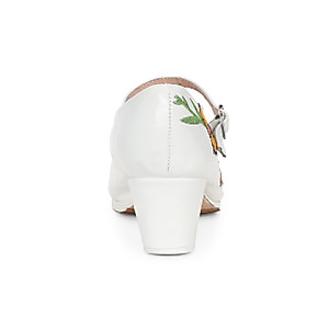 Colonial 226 Women's Folklorico Flamenco Dance Shoes with Nails, Embroidered, 2" Heel, 6.5 US, 23.5 MX, White