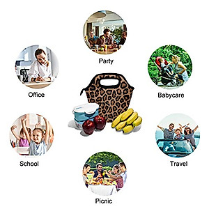 senya Lunch Bag Insulated Lunchbox Handbag Tote Bags Reusable Cooler Containers Organizer School Outdoor for Women Men Girls Boys Kids (Leopard)