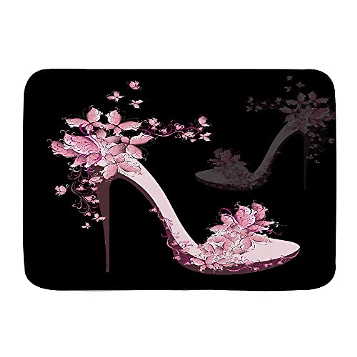 Black Pink High Heels Flowers Bath Mats Non-Slip Absorbent Soft Plush Doormat Bathroom Decor Rugs for Kitchen Bedroom Floor Mat20 x32