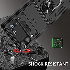 ZCDAYE Armor Case for Samsung Galaxy Z Flip 3 Case with Kickstand & Camera Cover, Heavy Duty Case Military Grade Protective Phone Cover for Samsung Z Flip 3 5G (2021)-Black