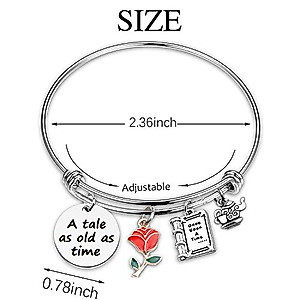 Scwasen A Tale As Old As Time Beauty And The Beast Bracelet Belle Rose Inspired Bangle Jewelry Princess Bracelet Belle Rose Flower Jewelry (bracelet)