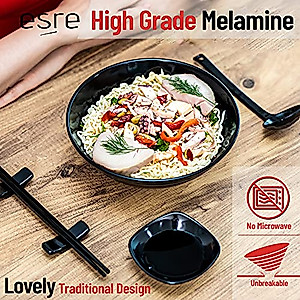 ESRE 2 sets (12 pieces) 37 oz Japanese Ramen Bowl with Chopsticks and Spoons | Asian Chinese Large Ramen Noodle Bowl | Dinnerware Ramen bowl set and Pho Bowl (Black)