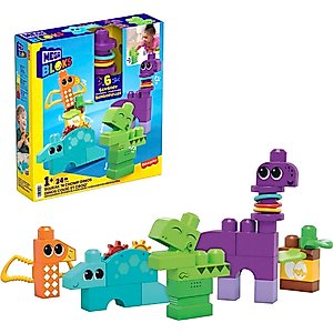 Mega BLOKS Fisher-Price Toddler Building Blocks Toy Set, Squeak ‘n Chomps Dinos with 24 Pieces, 4 Buildable Animals, Ages 1+ Years
