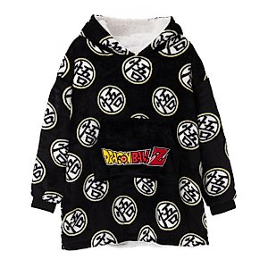 Dragon Ball Z Kids Oversized Blanket Hoodie | Boys Girls Goku Warrior Family Symbol Fluffy Double Lined Sherpa Fleece Vuddie Black