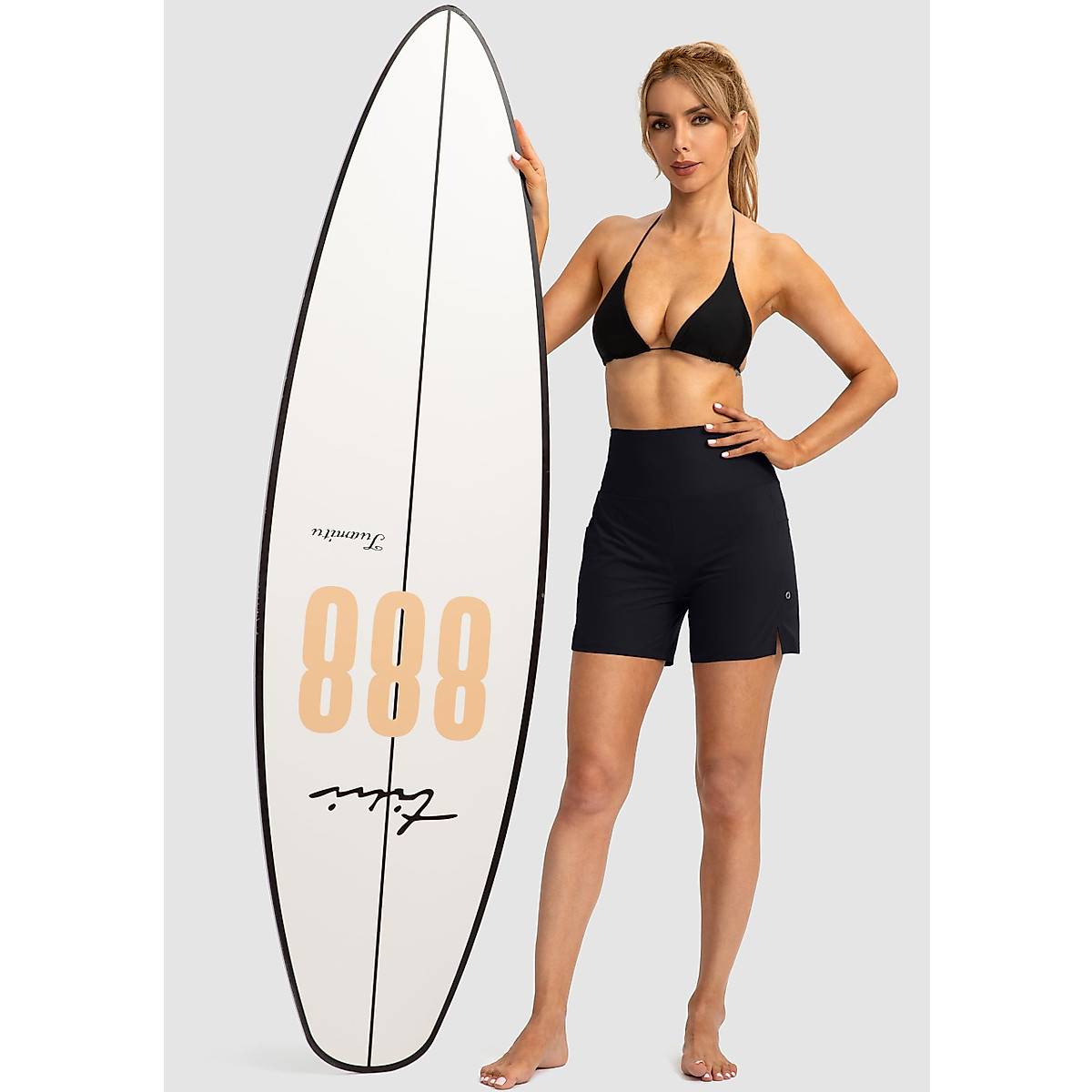 G Gradual Women's 5" High Waisted Swim Board Shorts with Phone Pockets UPF 50+ Quick Dry Beach Shorts for Women with Liner(Black, Large)