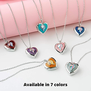 Purple Unicorn & Silver Heart Locket Necklace | Sparkly Glitter Animal Pendant | Secret Inside Storage | Silver Tone Chain |