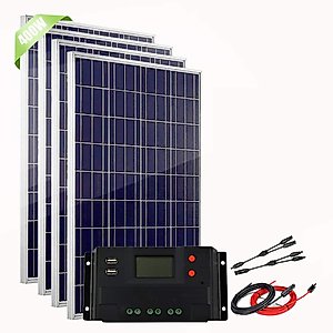400 Watt Solar Panel Kit for Boat 12V 24V Battery Charger, 4pcs 100W Polycrystalline Solar Panels with 40A LCD Charge Controller + Accessory