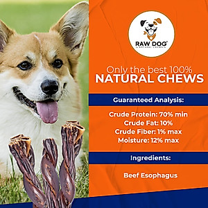 Raw Dog 6" Braided Beef Gullet Sticks (3 Pack) – 100% All Natural Dog Treats & Dental Chews, Non-GMO Grass Fed Beef, Chemical Free Low Odor