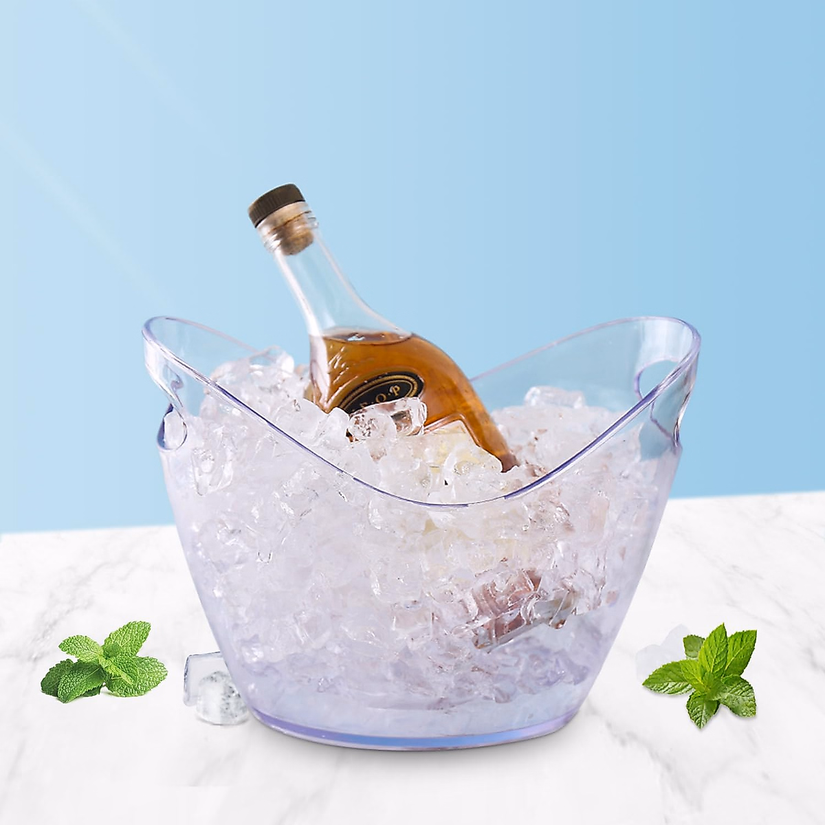 3-Pcs Ice Bucket - 4-Liter Food-Grade Clear Acrylic Champagne Bucket with Easy-to-Carry Handles, Fits 2 Wine Bottles or 5 Beer Bottles, Ideal for Parties