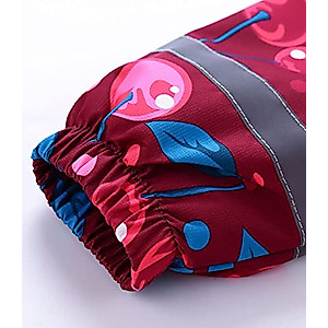 DILIBA Girls Rain Jacket Lightweight Waterproof Windbreaker Hooded Raincoat Winter Warm Fleece Lined Coat for Kids Wine Red Heart 9-10 Years