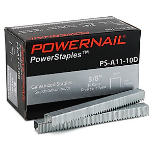 Powernail PSA1110D 20 Gauge 13/32 Inch Crown 3/8 Inch Length Divergent Point Collated Galvanized Staples, A11 / T50 Series (Box of 5000)