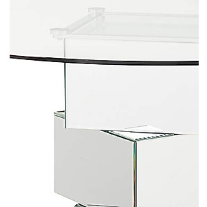 Meridian Furniture Haven Collection Modern Contemporary Mirrored Dining Table with Round Tempred Glass Top, 50" W x 50" D x 31.5" H
