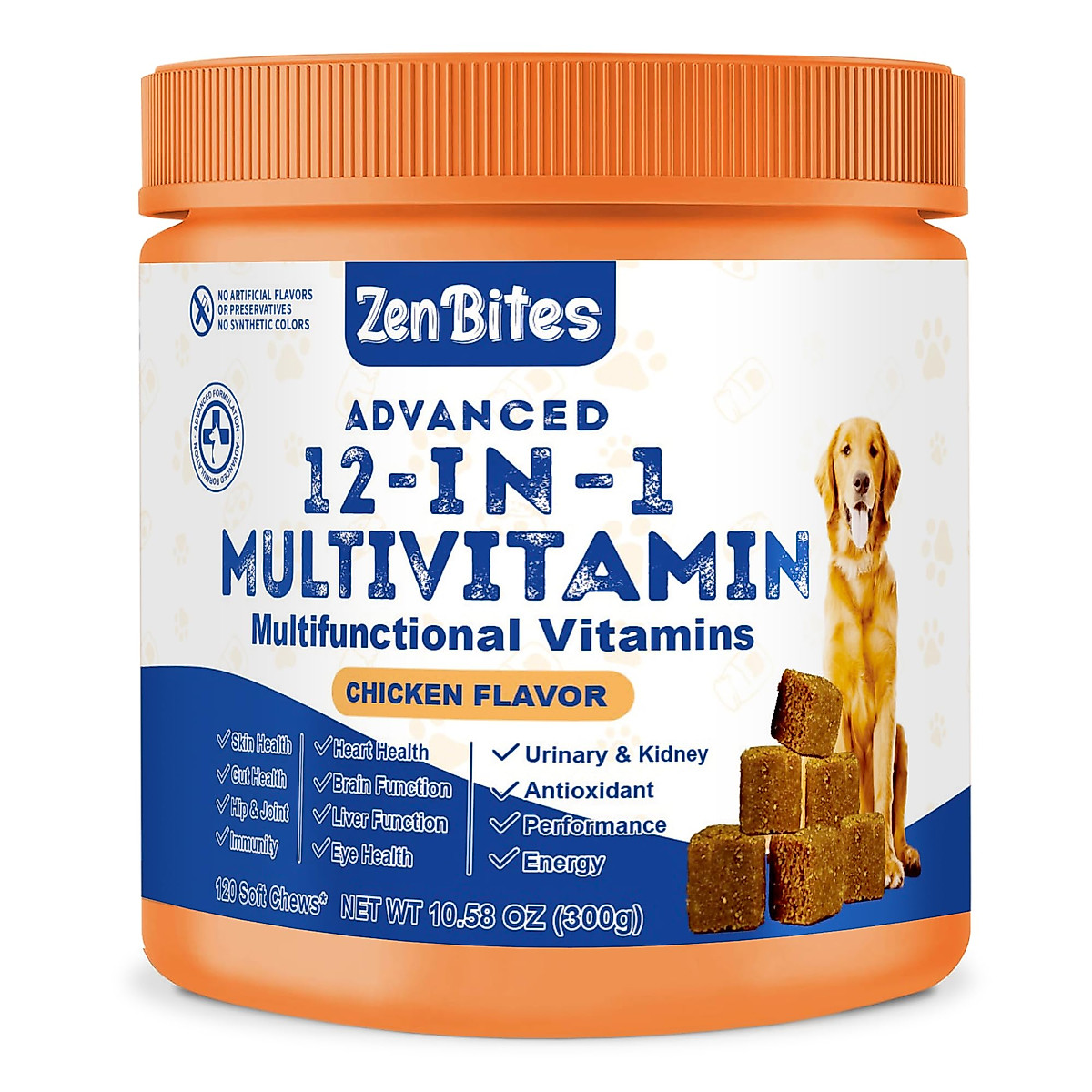 ZenBites 12-in-1 Dog Vitamins & Probiotics 120 Soft Chews - Organic Multivitamin with Glucosamine for Dogs - Joint Support Supplement for Dogs of All Ages,Sizes, & Breeds,Supports Skin,Heart,Immunity
