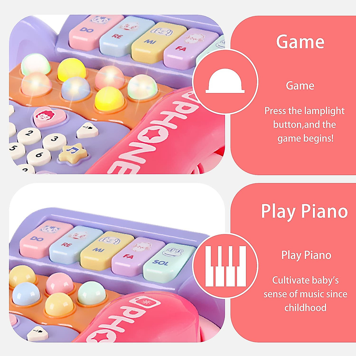 Children Telephone Toy Cartoon Simulated Landline Smartphone Drag Function Call Play Piano Early Education Music Learn Hit Hamster Children Enlightenment Brain Toys Creative Gift for Kids
