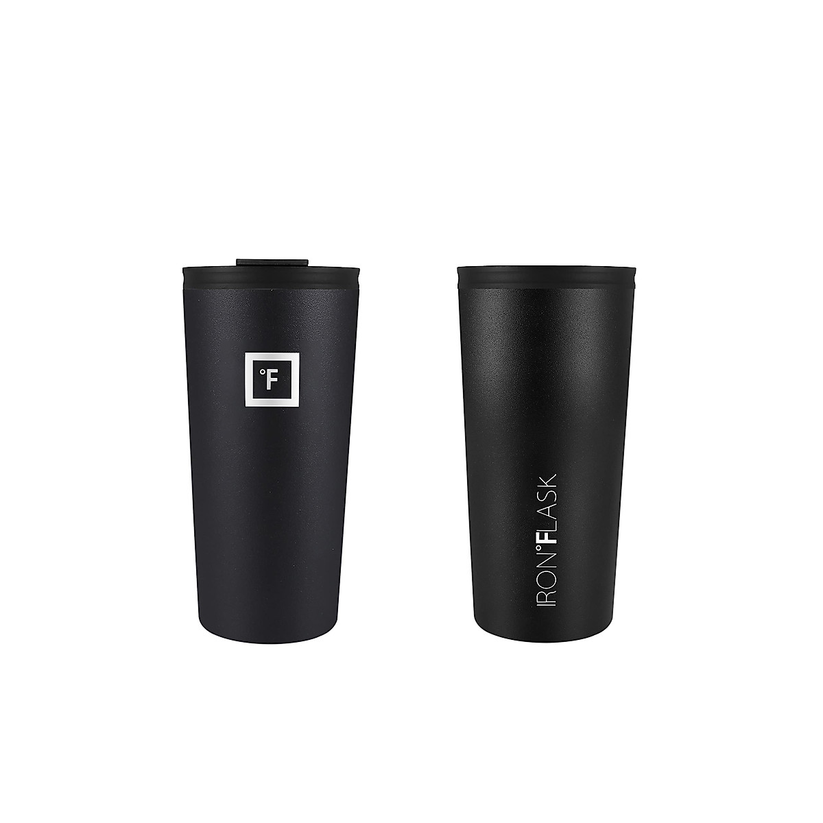 IRON °FLASK Classic Tumbler 2.0-2 Lids (Straw/Flip), Vacuum Insulated Stainless Steel Water Bottle, Double Walled, Thermo Travel Mug - Midnight Black, 20 Oz, Valentines Day Gifts