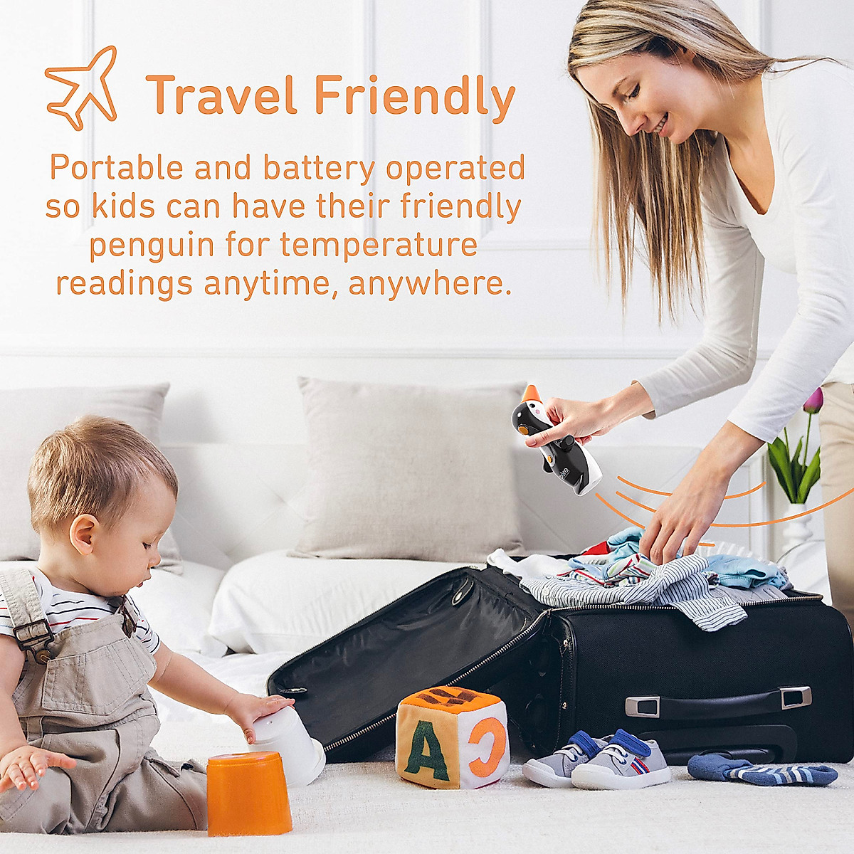 Pure Enrichment® PureBaby® Penguin Ear Thermometer - InstaRead™ Technology, LCD Backlit Display, 10 Memory Settings, Dual Scale Readings, Fever Alert, & Cover - Ideal for All Ages, Babies and Children