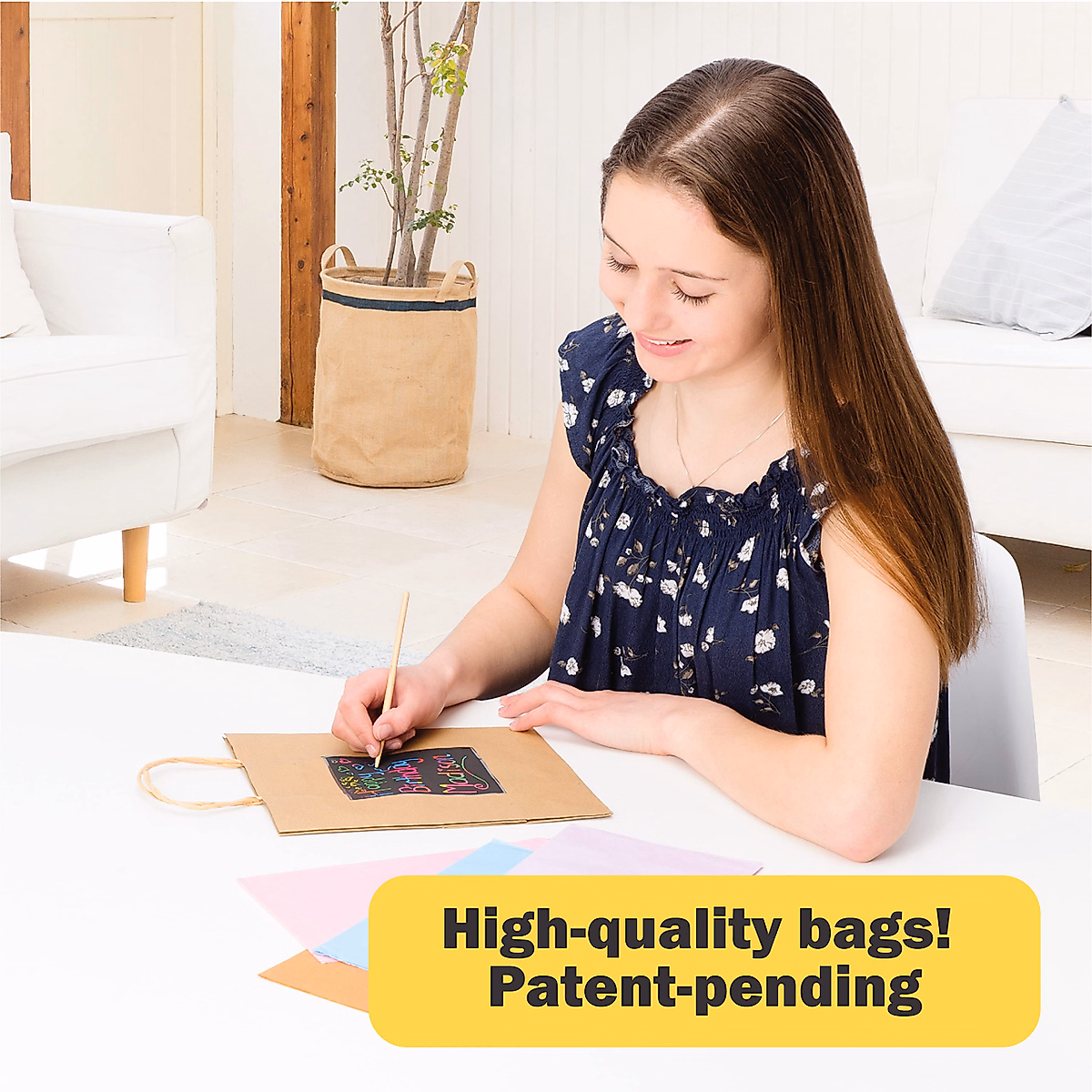 PURPLE LADYBUG 7 Brown Fathers Day Gift Bags Medium Size with Handles - Personalized Teacher Appreciation Gift Bags and Tissue Paper Set - Sight Smell Touch Taste Sound Gift Bags, Thank You Gift Bags