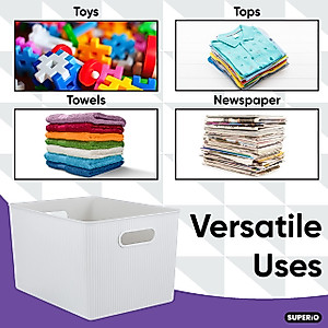 Superio Ribbed Collection - Decorative Plastic Open Home Storage Bins Organizer Baskets, X-Large White Smoke (1 Pack) Container Boxes for Organizing Closet Shelves Drawer Shelf 22 Liter/23 Quart