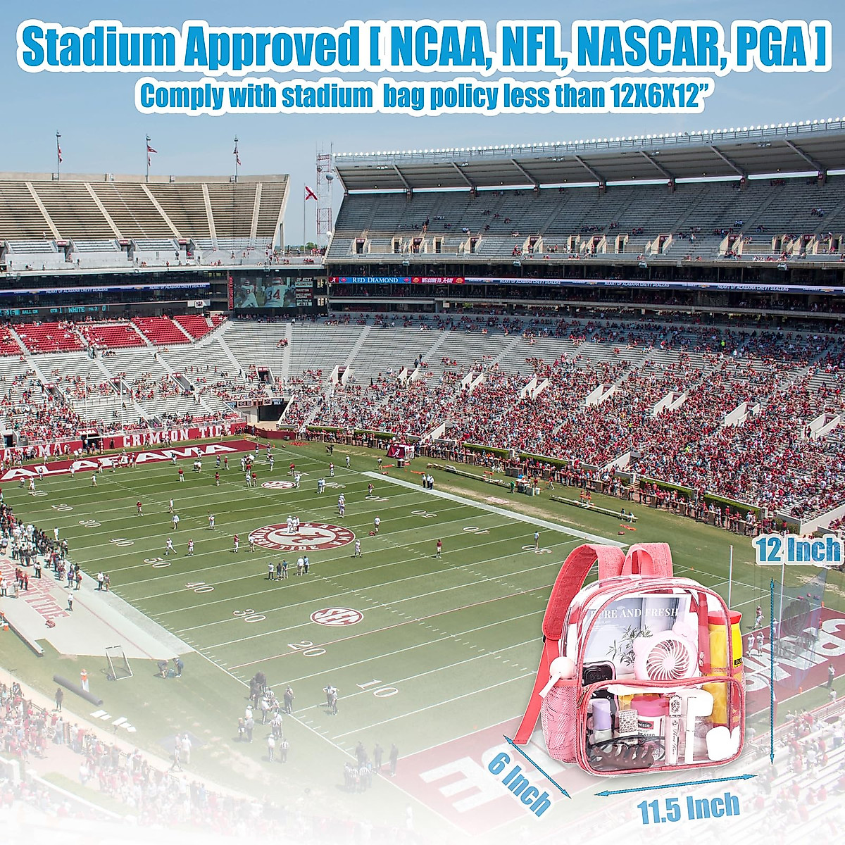 Crosstime Pink Clear Backpack for Stadium Events 12x6x12 Clear Stadium Bag For Sporting Events Games Festival Concerts,Women Girls