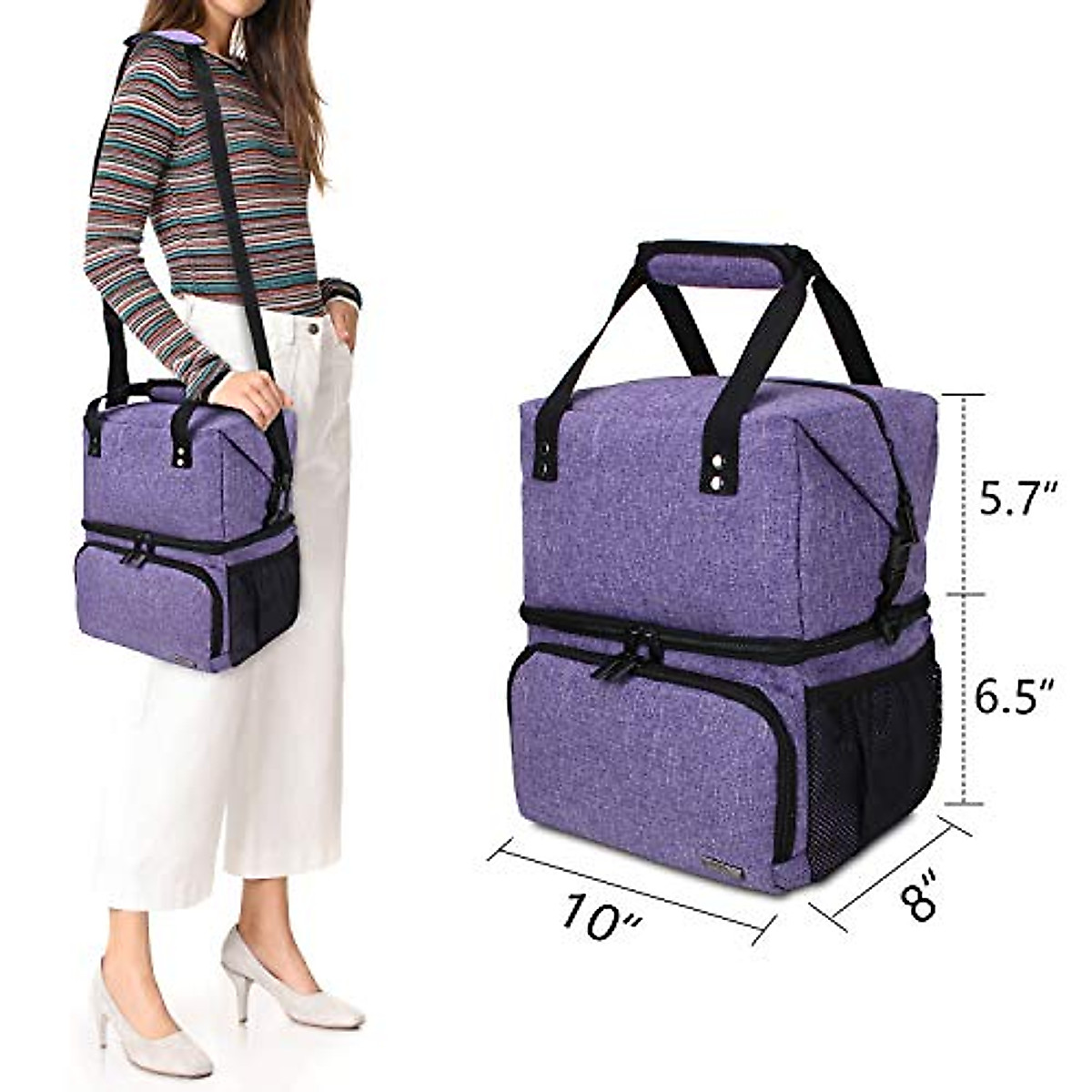 Luxja Breast Pump Bag with 2 Compartments for Breast Pump and Cooler Bag, Leakproof Pumping Bag for Working Mothers (Fits Most Major Breast Pump), Purple