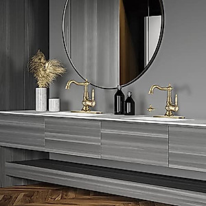 Senlesen Antique Brass Swivel Spout Bathroom Faucet Vanity Sink Mixer Tap and Pop Up Drain with Overflow