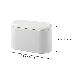 Veemoon Mini Wastebasket Trash Can Tiny Desktop Waste Garbage Bin with Swing Lid for Home Office Kitchen Vanity Tabletop - White Office Trash Garbage Cans Garbage Cans Mini Garbage Cans