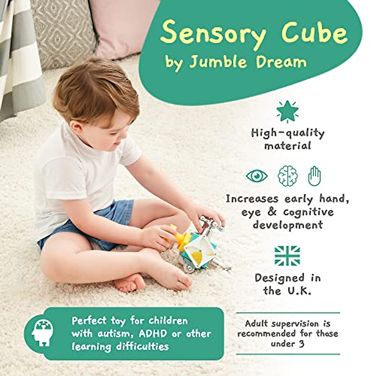 Jumble Dream Busy Cube Sensory Toy is a Handmade Montessori Fidget Cube for Learning - Wooden Activity Cubes for Travel & Children with Autism and ADHD 1 2 3