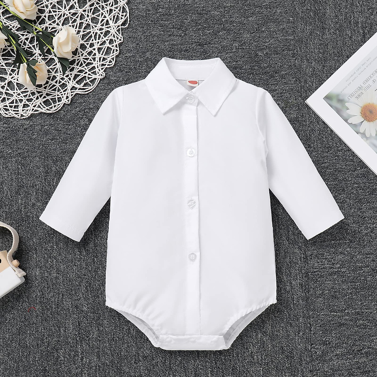 Baptism Outfits for Boys Baby Christening Outfit Gentleman Suit Dedication White Dress Shirt Romper Bowtie Waistcoat Vest Pants Newborn Baptismal Fall Winter Wedding Tuxedo Formal Easter 0-6 Months