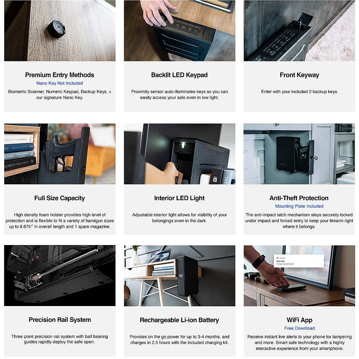 VAULTEK Slider Series Rugged Smart Handgun Safe Quick Auto-Open Sliding Door Pistol Safe with Rechargeable Li-ion Battery