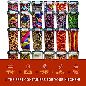 14 Pack Airtight Food Storage Container Set - BPA Free Clear Plastic Kitchen and Pantry Organization Canisters with Durable Lids for Cereal, Dry Food Flour & Sugar - Labels, Marker & Spoon Set