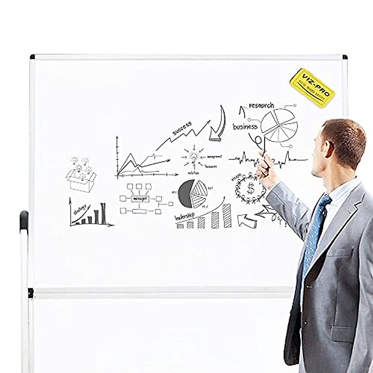 VIZ-PRO Mobile Room Divider/Office Partition, Double-Sided Magnetic Whiteboard 48"Wx72"H