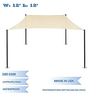 E&K Sunrise 12' x 12' Waterproof Sun Shade Sail-Beige Rectangle UV Block Durable Awning Perfect for Canopy Outdoor Garden Backyard-Customized