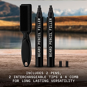 Striking Viking 2 Pack Beard Pencil Filler for Men with 4 Tips (Jet Black) - Fill, Shape & Define with this Long-Lasting, Waterproof Beard Pen Kit Including Brush