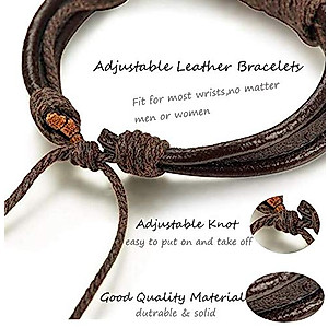 MILACOLATO 26Pcs Woven Braided Leather Bracelet for Men Women Hemp Cords Wood Beads Cuff Bracelets Adjustable Black