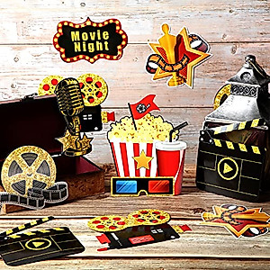 Fumete 32 Pieces Movie Night Party Cutouts Movie Party Decorations Kit Double Sided Printing Golden Black Paper Cards Red Carpet Clapboard Movie Tickets Film Reel Decor for Movie Night Party Supplies