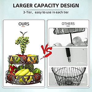 BUDO Fruit Basket, 3-Tier Fruit Bowl Vegetables Countertop Storage with Banana Hanger, Iron Metal Detachable Bread Holder Fruit Tray for Kitchen