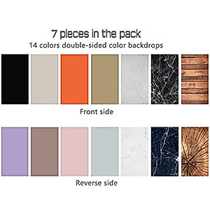 Exzycke 7PCS 14Patterns Photography Background Paper with Stand, 34x23in Double-Sided Photo Tabletop Backdrops Props for Food Jewelry Cosmetics Makeup (Black Purple Orange)