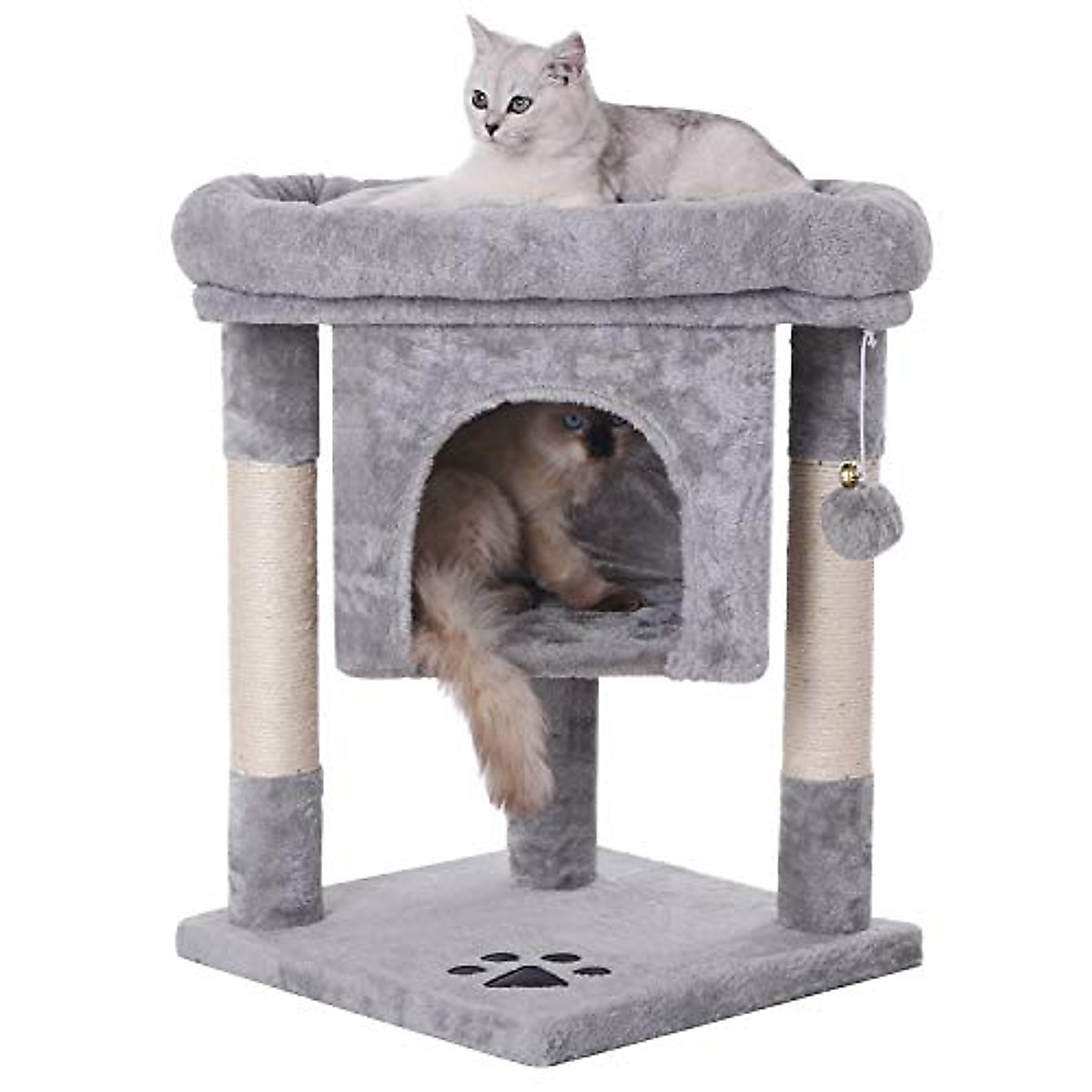BEWISHOME Cat Tree Cat House Cat Condo with Sisal Scratching Posts, Plush Perch, Cat Tower Furniture Cat Bed Kitty Activity Center Kitten Play House, Light Grey MMJ08G