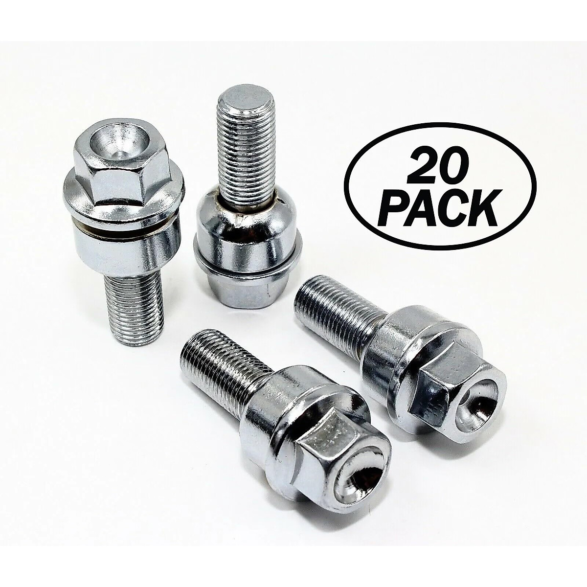 Set of 20 Veritek 14x1.5mm 29mm Thread Chrome Ball R14 Radius Seat Lug Bolts for Porsche Factory Wheels