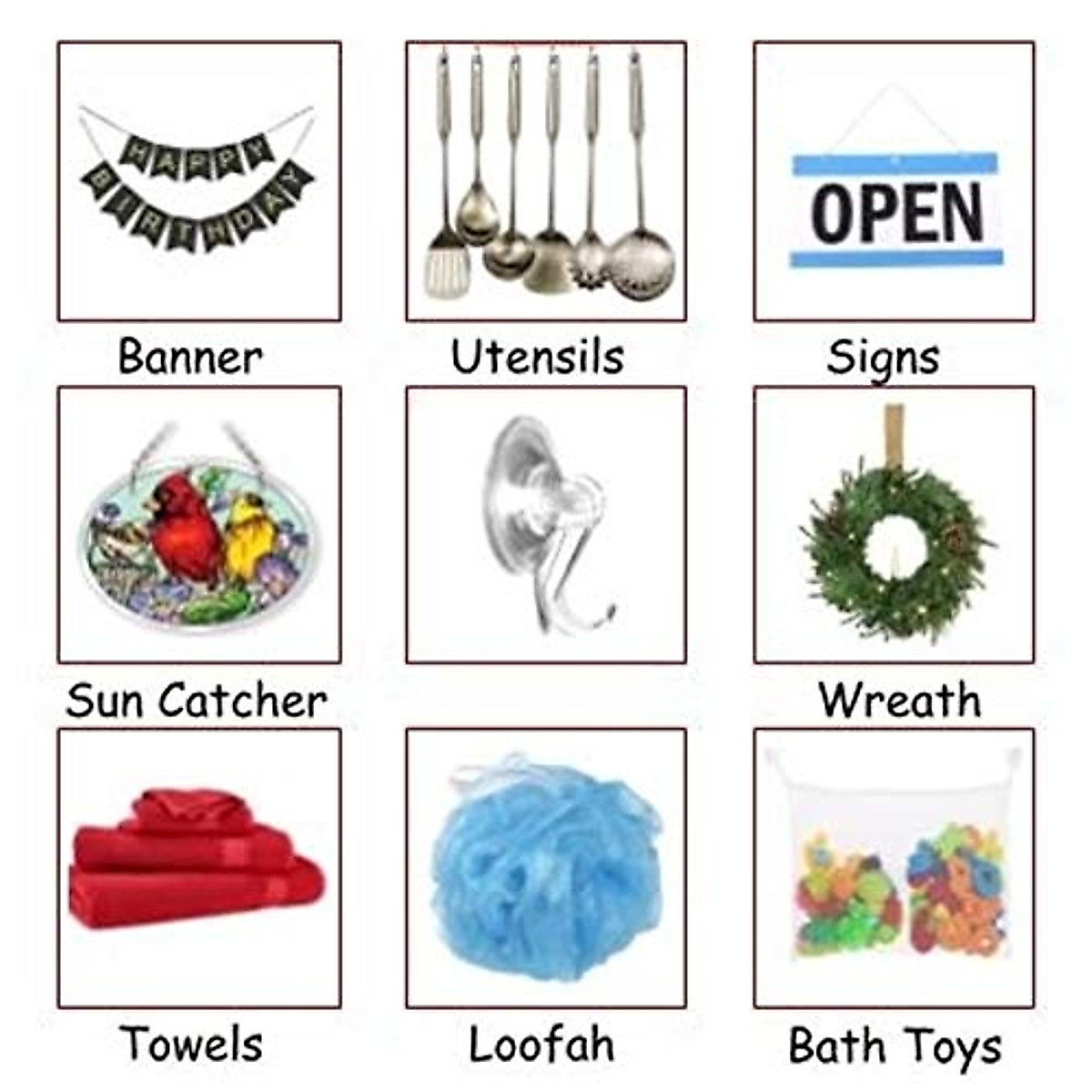 Suction Cup Hooks for Storage and Organization in Home, Kitchen, Office, and Bathroom, 2 1/4 inch- Strong Durable Locking Hanger, Holder- for Shower, Bath, Loofah, Utensils, Wreath, Decorations, Clear