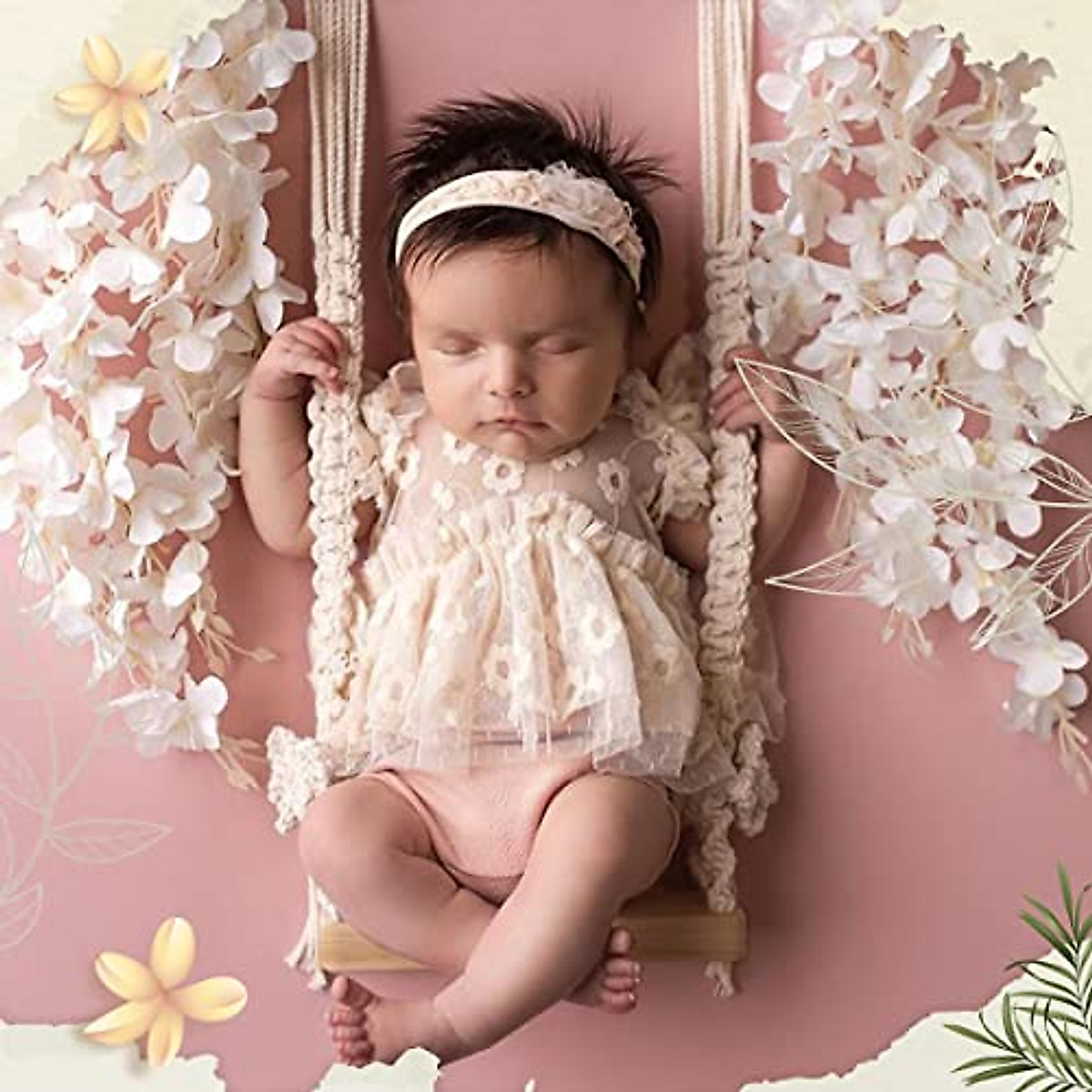 M&G House Newborn Photography Props Swing Prop Wooden Swing Seats Baby Photo Props Wooden Prop Swing Baby Photoshoot Props Newborn Photography Accessory(Wood Color, 4 Wings 6 Red Hearts)