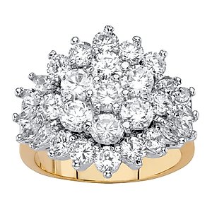 PalmBeach Yellow Gold-Plated Round Cubic Zirconia Cluster Ring Sizes 6-10 Size 8