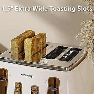evoloop Toaster 4 Slice, Oversize Retro Stainless Steel Bread Toaster with Dual Independent Control Panels, 6 Browning Level, Bagel, Defrost & Cancel, -1.5" Extra Wide Slots, Removable Crumb Tray
