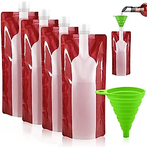 Foldable Wine Bag,Portable Wine Bottle Wine Flask, 4 Pack Collapsible Liquid Leak Proof Flask Holder,Reusable Wine pouch for Gift Travel Camping BBQ Party Beach Hiking Home Kitchen(750ml)