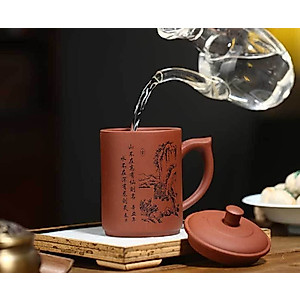 XIYUAN Yixing Zisha Tea Cup, Fine Handmade Purple Clay Tea Cup with Lid, Chinese Ceramic Tea Cup Coffee Cup 19oz Use for: Home Party, Office, Reception Room